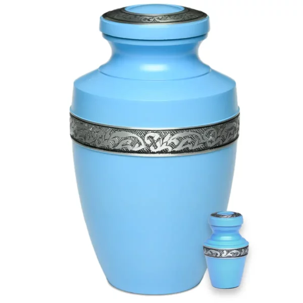 Grecian Style With Vine Bands Cremation Urn, Blue, Free ship